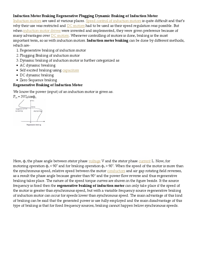 Induction Motor Braking Regenerative Plugging Dynamic Braking of ...