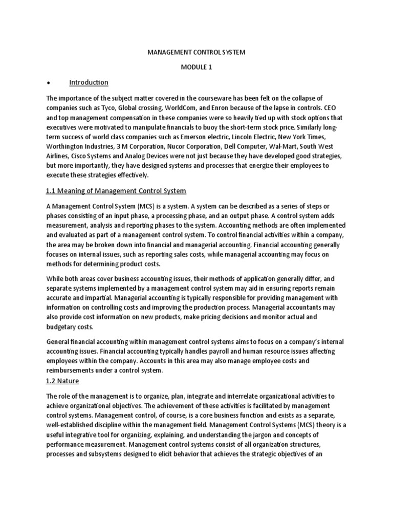 Management Control System Module 1 Notes | PDF | Goal | Strategic Planning