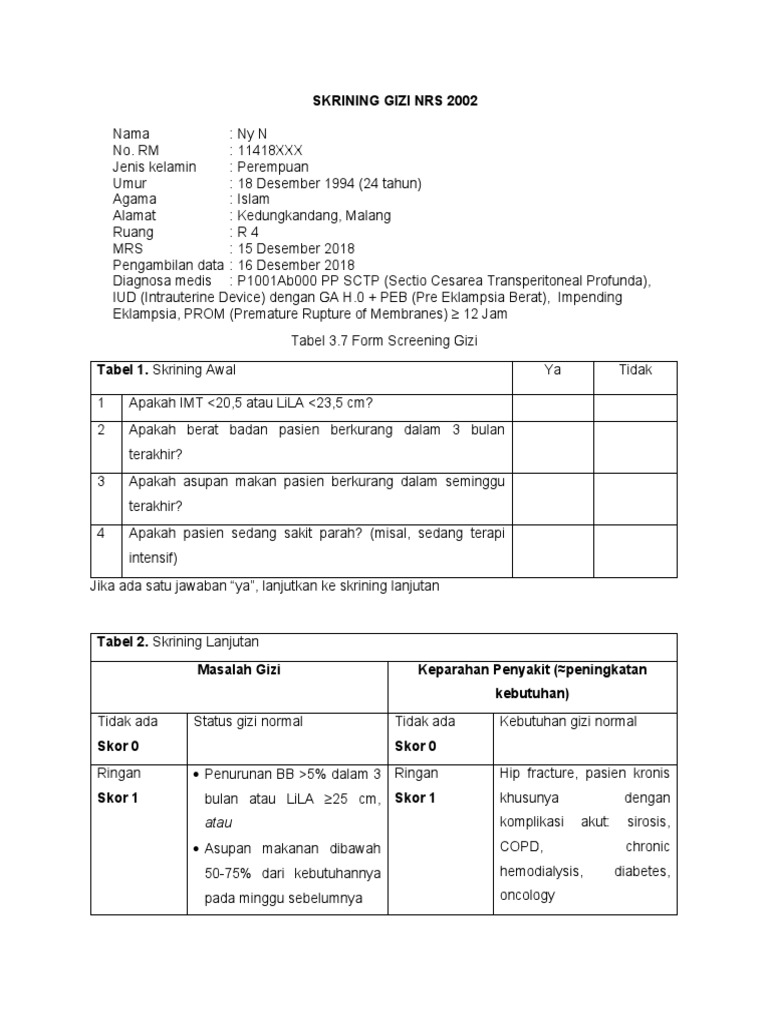 Skrining Gizi Nrs 2002 | PDF
