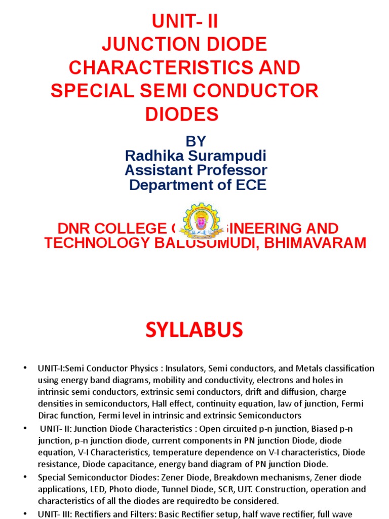 Unit-Ii Junction Diode Characteristics and Special Semi Conductor ...