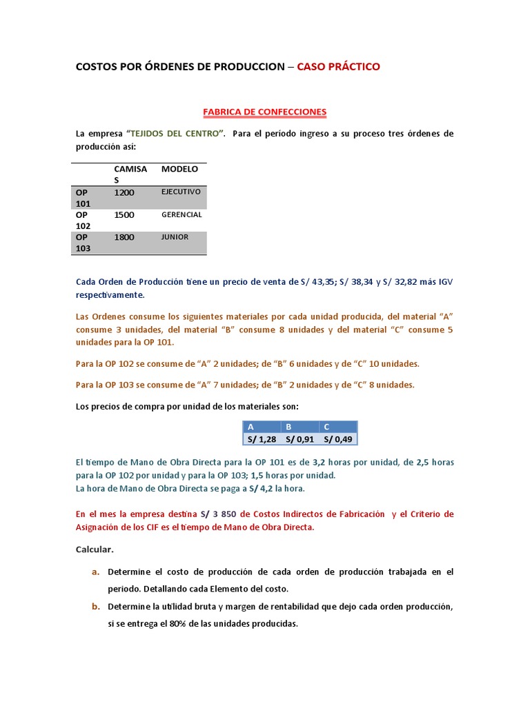 Caso Practico-Costeo Por Orden de Produccion | PDF | Economias | Negocios económicos