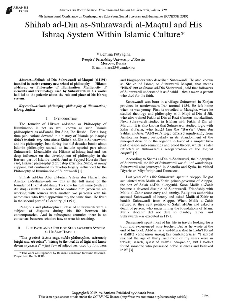 Shihab Ad-Din As-Suhrawardi Al-Maqtul and His Ishraq System Within ...