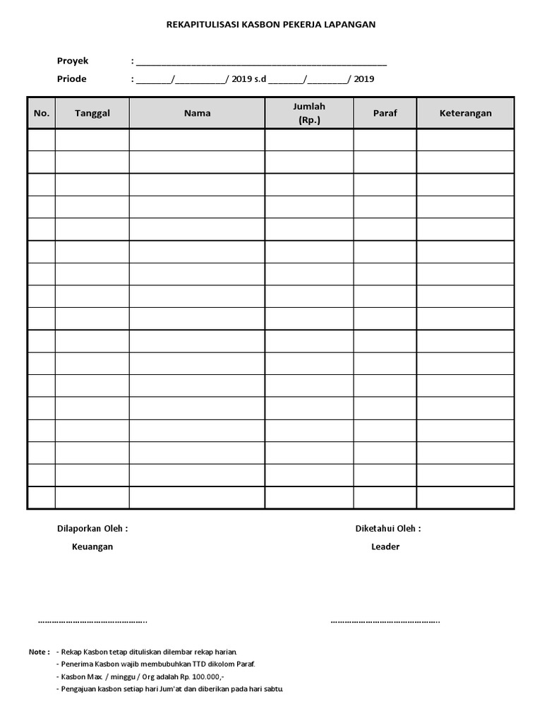 Form Kasbon Lapangan | PDF