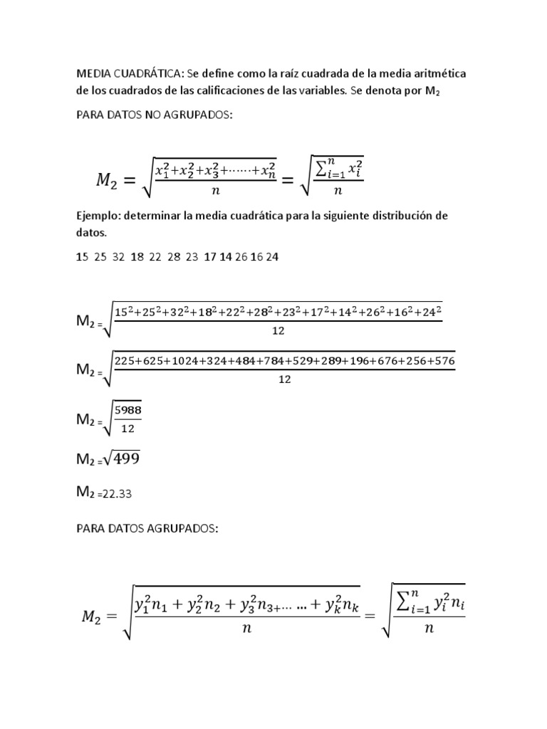 Media Cuadrática, Cubica, Geometrica y Armonica | PDF | Análisis | Números