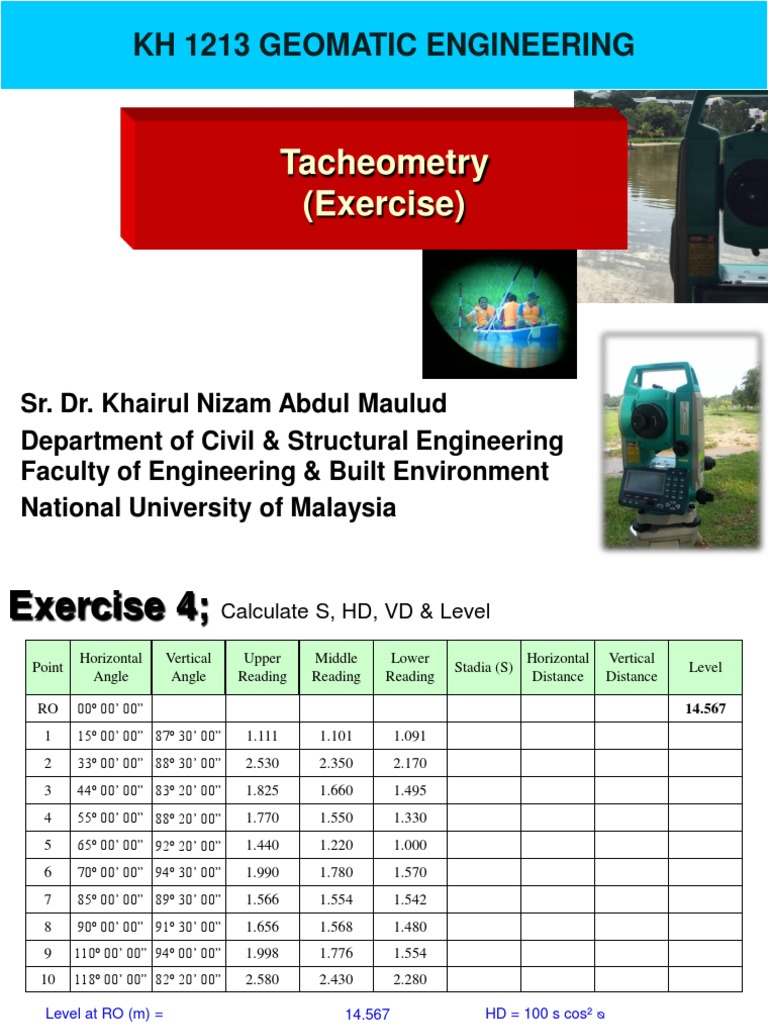 Tacheometry (Exercise) : KH 1213 Geomatic Engineering | PDF