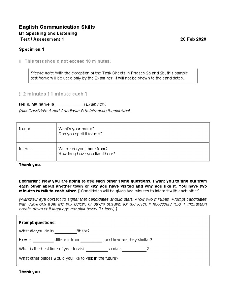 English Communication Skills Test | PDF | Human Communication ...