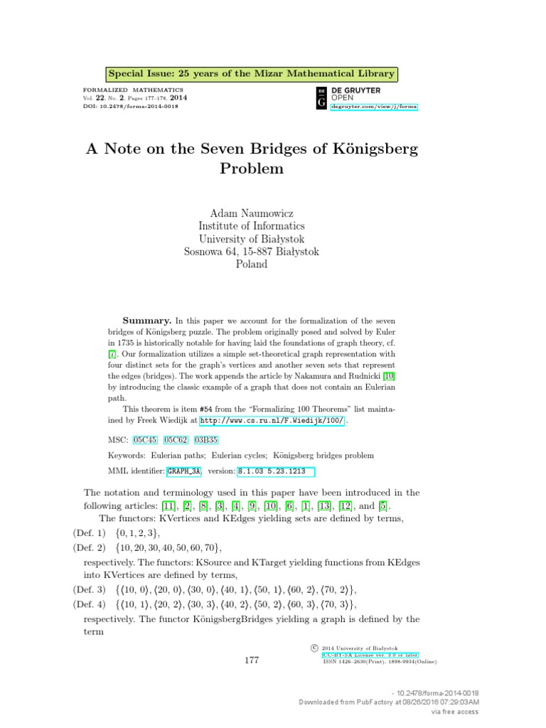 A Note On The Seven Bridges of Konigsberg Problem | PDF | Mathematical ...