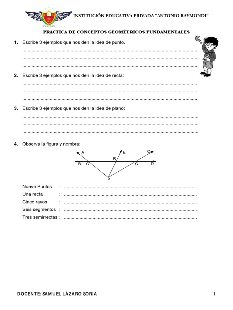 Practica de Conceptos Geométricos Fundamentales - 5to | PDF | Geometría ...