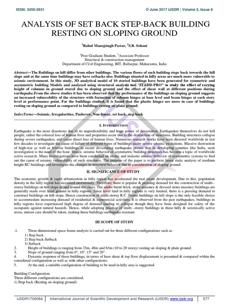 Analysis of Set Back Step-Back Building Resting On Sloping Ground | PDF ...