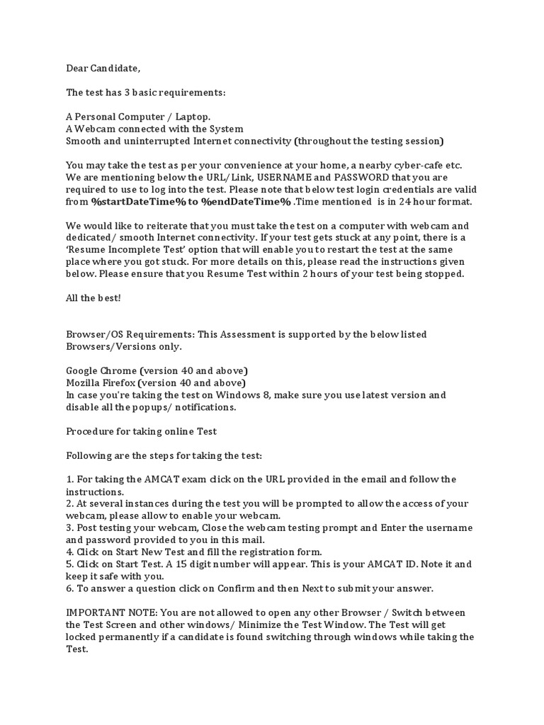 2 - AMCAT Auto-Proctored Instructions..... | PDF | Login | Password