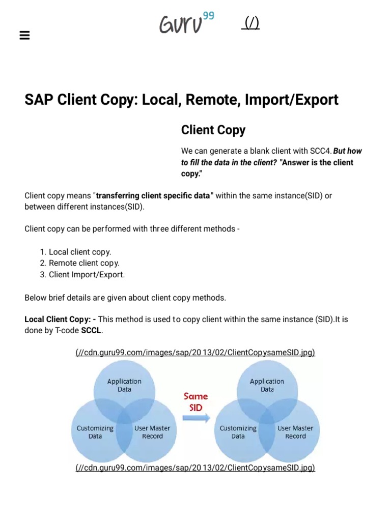 SAP Client Copy - Local, Remote, Import - Export | PDF | Data ...