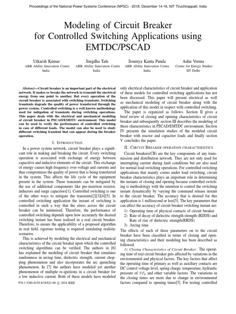 Modeling of Circuit Breaker For Controlled Switching Applications Using ...