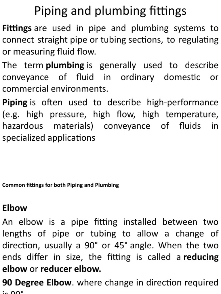 Fittings Are Used in Pipe and Plumbing Systems To | PDF | Plumbing ...
