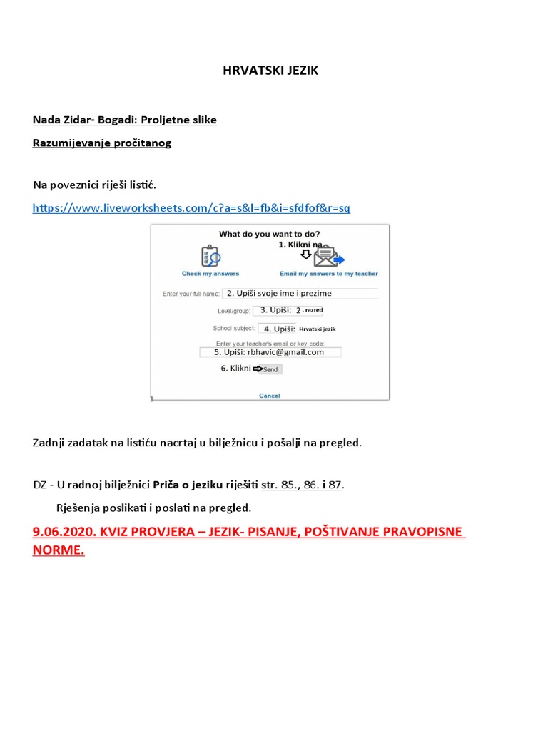 Hrvatski Jezik: Nada Zidar-Bogadi: Proljetne Slike Razumijevanje ...