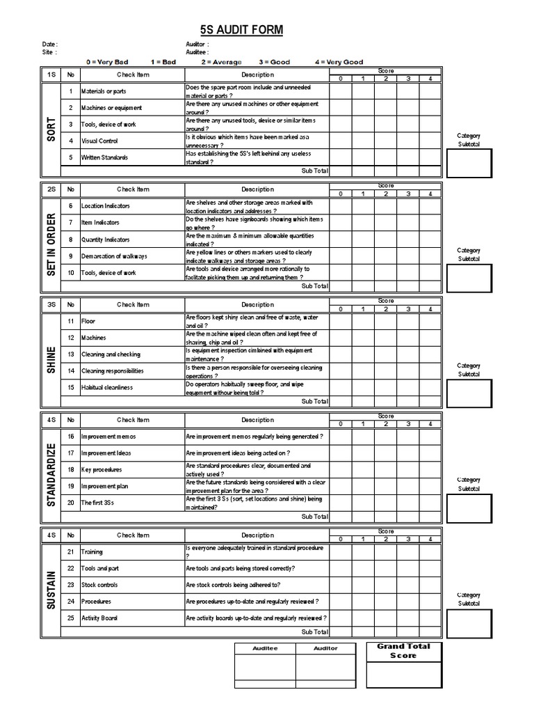 5S Audit Form: Auditee Auditor | PDF | Financial Audit | Audit