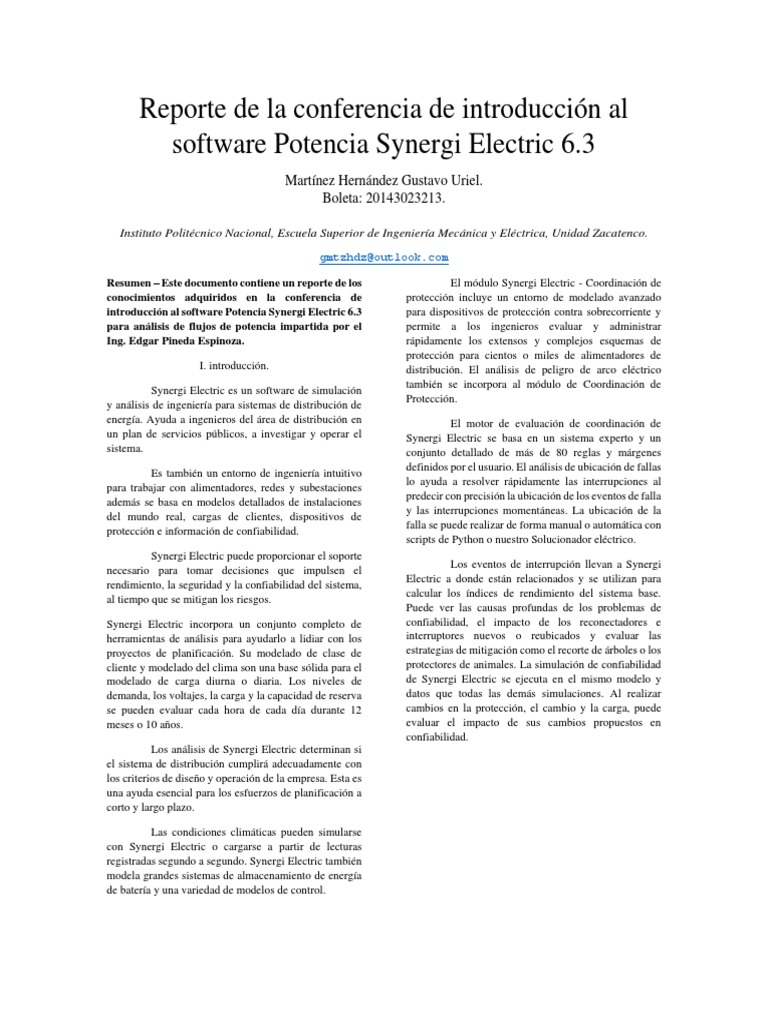 Reporte de La Conferencia de Introducción Al Software Potencia Synergi ...