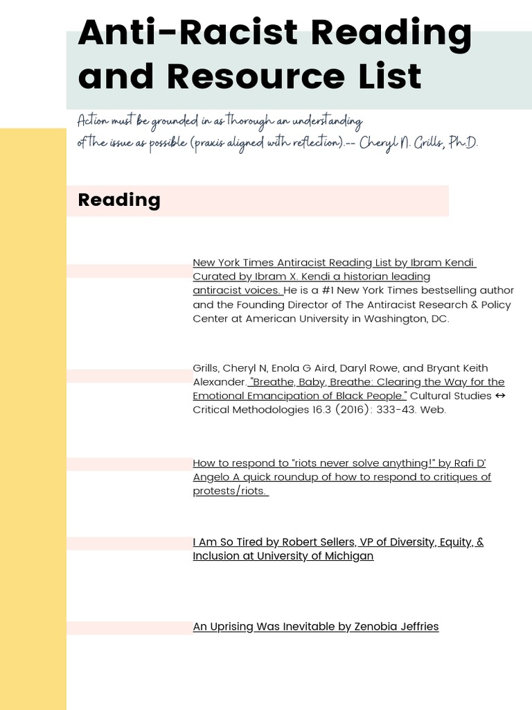 Anti-Racist Reading and Resource List | PDF | Racism | Discrimination ...