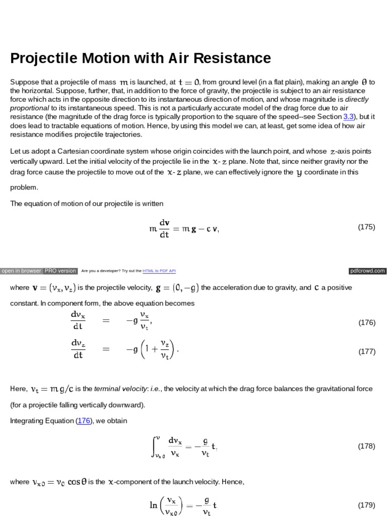 Projectile Motion With Air Resistance PDF | PDF | Natural Philosophy ...