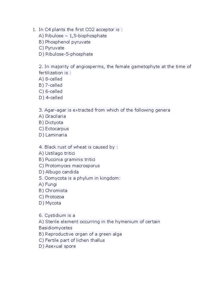 Botany Multiple Choice Questions | PDF | Directionality (Molecular ...
