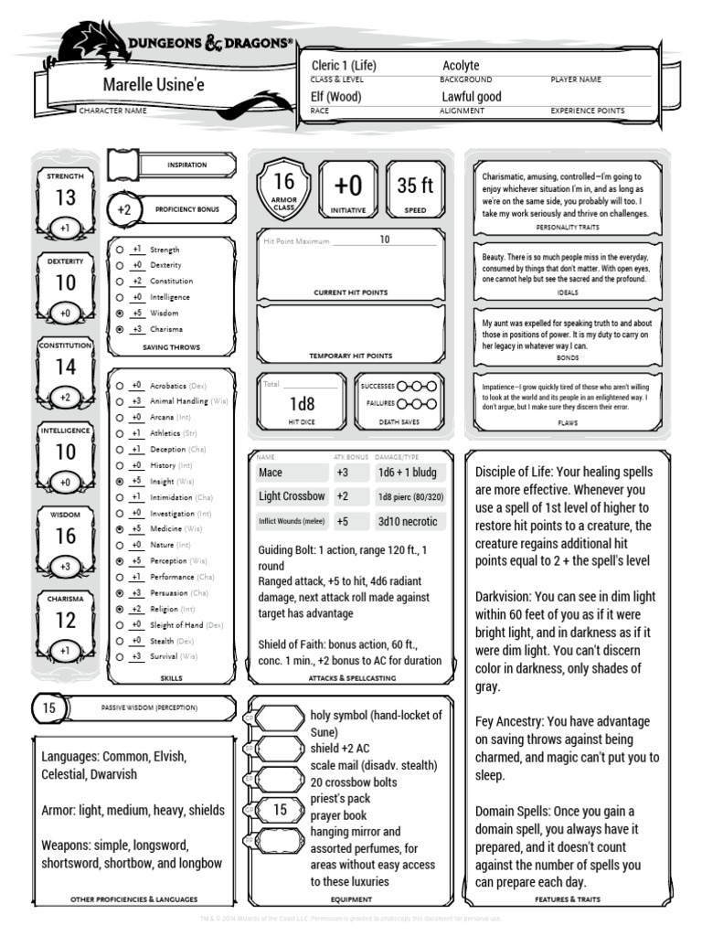 Cleric 1 Character Sheet PDF | PDF