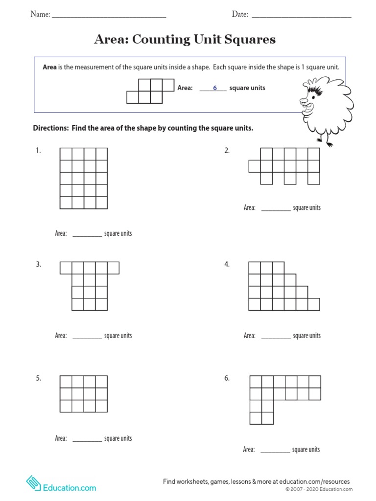Area: Counting Unit Squares: Directions: Find The Area of The Shape by ...