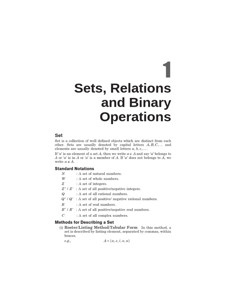 Sets, Relations and Binary Operations: Standard Notations | PDF | Set (Mathematics) | Natural Number