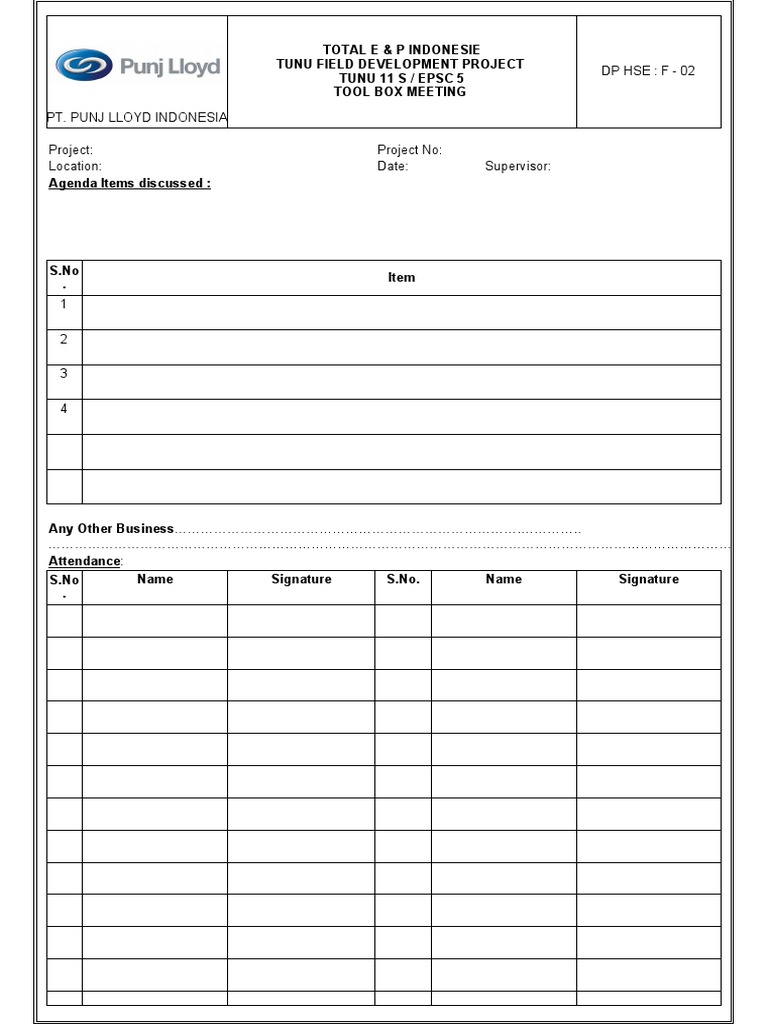 2-Tool Box Meeting Format | PDF
