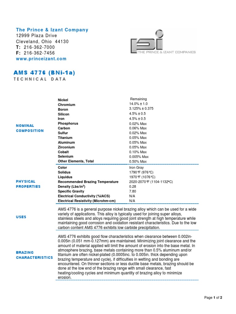 Ams 4776 (Bni-1A) : The Prince & Izant Compan Y | PDF | Alloy | Metals
