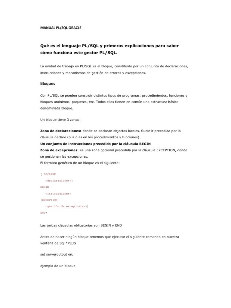 Manual PL SQL | PDF | Pl / Sql | SQL