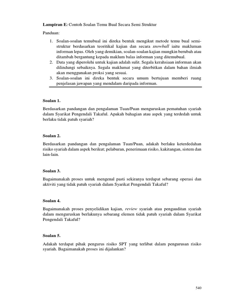 Lampiran Soalan Temubual | PDF