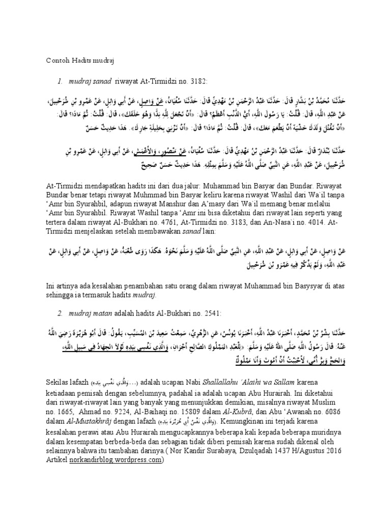 Contoh Hadits Mudraj dan Sanadnya | PDF | Hadith | Islamic Theology