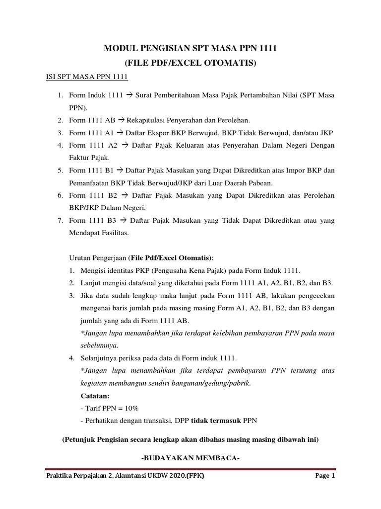 Panduan Pengisian SPT Masa PPN 1111 | PDF