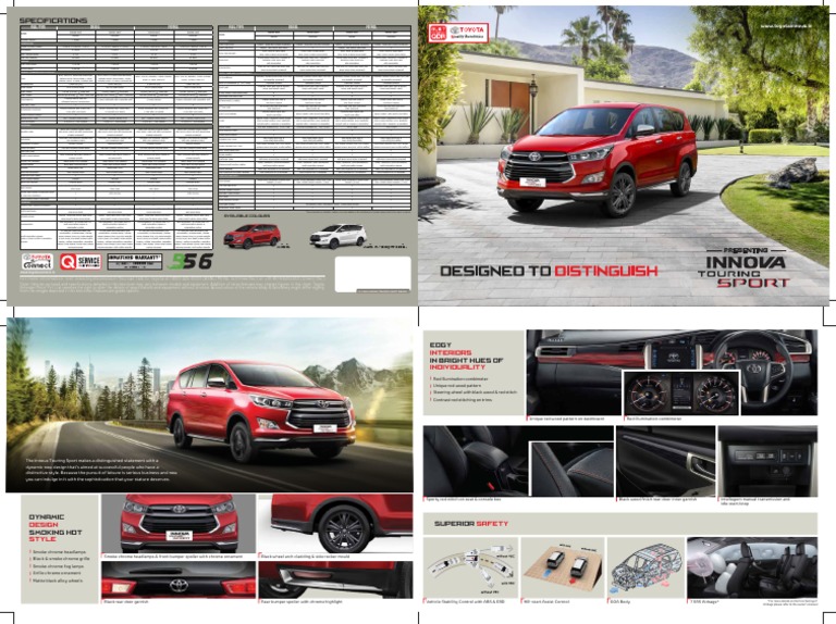 Specification Sheet for Toyota Innova Touring Sport Models with Details ...