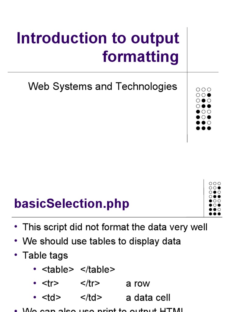 Introduction To Output Formatting Pdf Php Software Development 