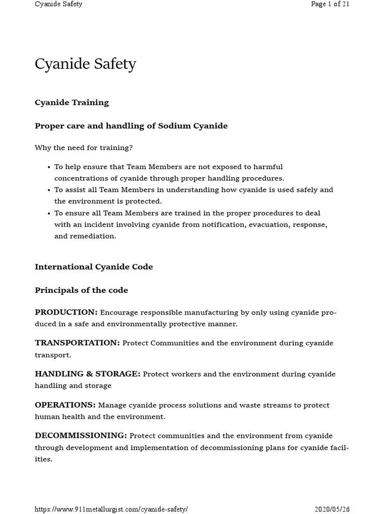 Cyanide Safety | PDF | Cyanide | Personal Protective Equipment
