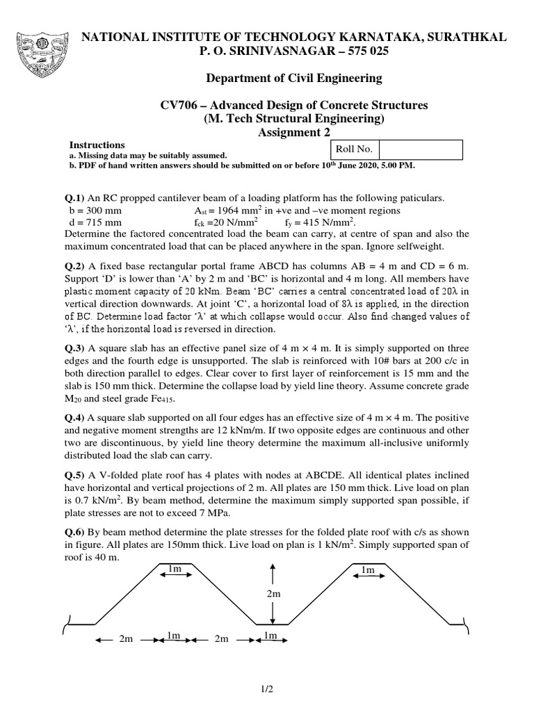 Ad. RCC Assignment 2020 PDF | PDF | Stress (Mechanics) | Beam (Structure)