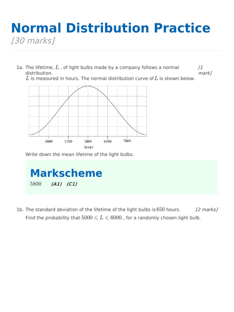 Normal Distribution Practice 2019 Key | PDF | Standard Deviation | Mean