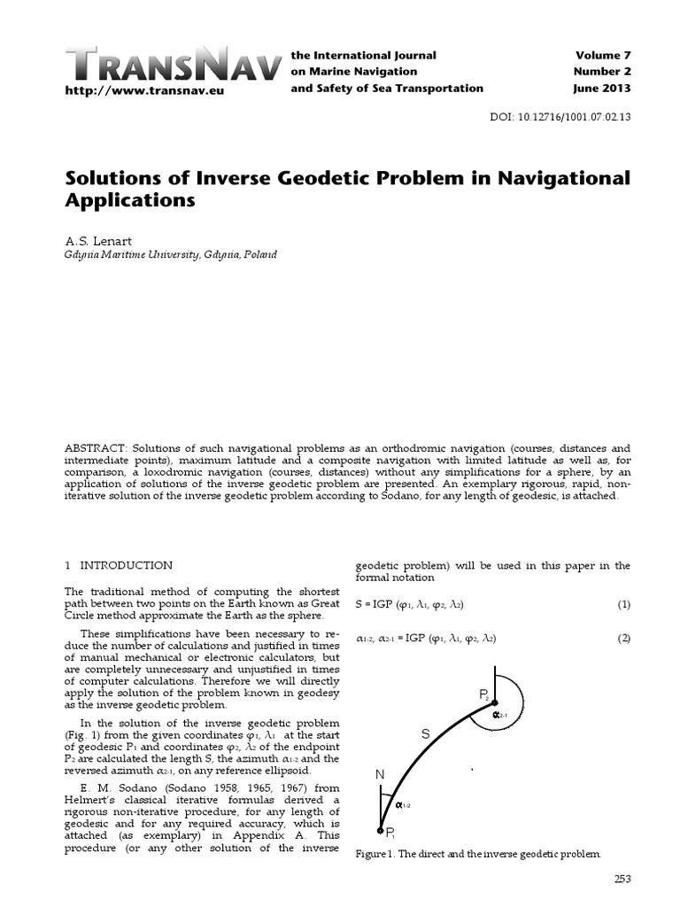Solutions of Inverse Geodetic Problem in Navigational Applications PDF ...