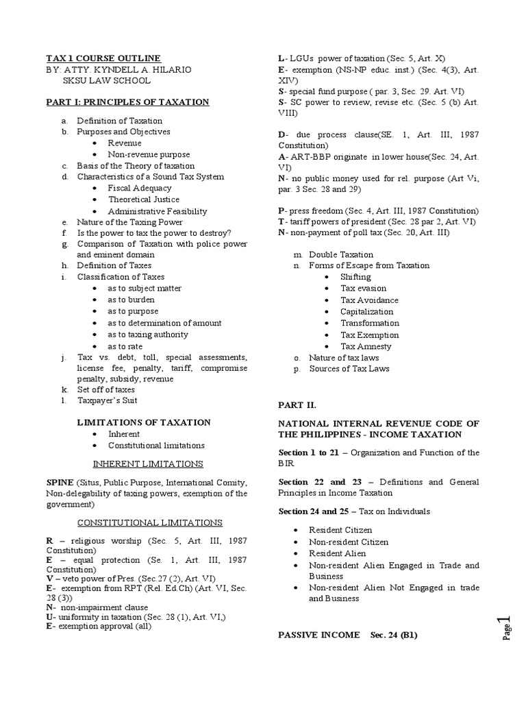 TAX-Course-Outline | Tax Deduction | Taxes