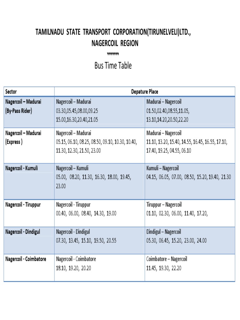 Bus Time Table: Tamilnadu State Transport Corporation (Tirunelveli) LTD ...