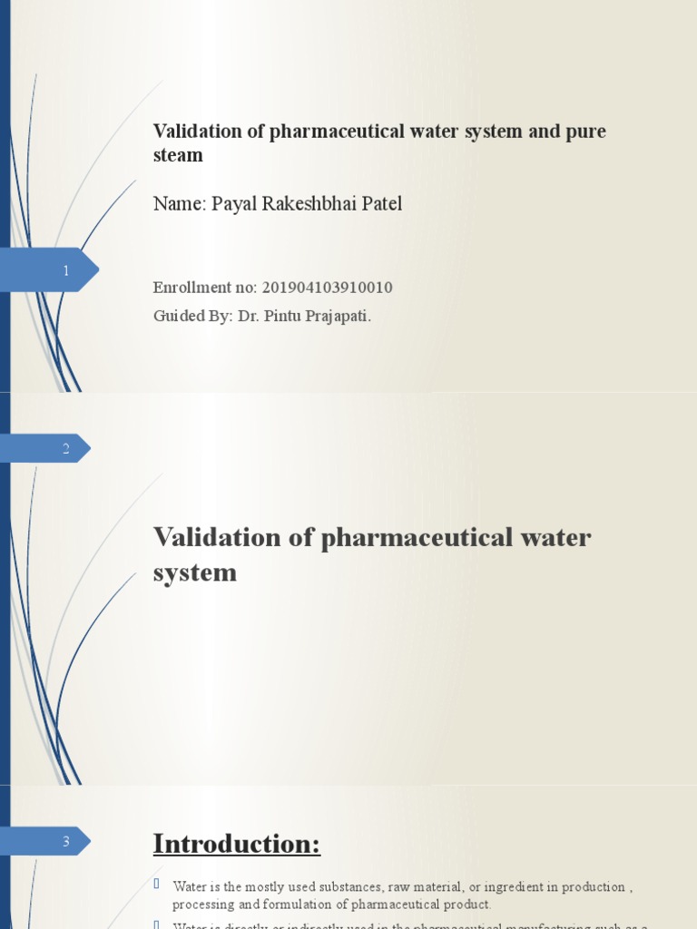 Validation of Water System and Pure Steam | PDF | Purified Water ...