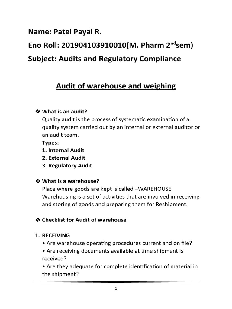 Audit of Warehouse and Weighing | PDF | Warehouse | Audit
