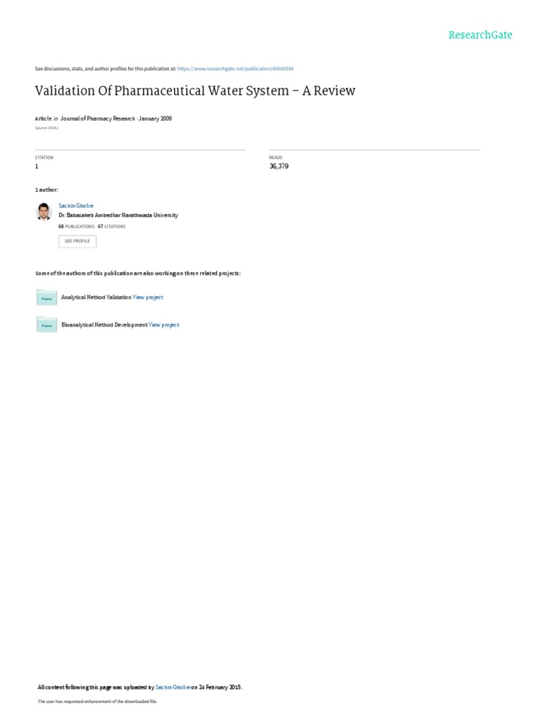 Validation of Pharmaceutical Water System - A Review: Journal of ...