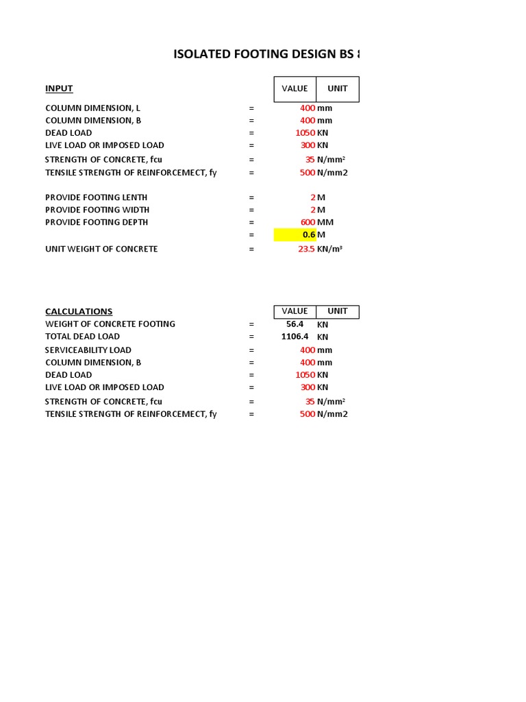 Footing Design Sheet Practise