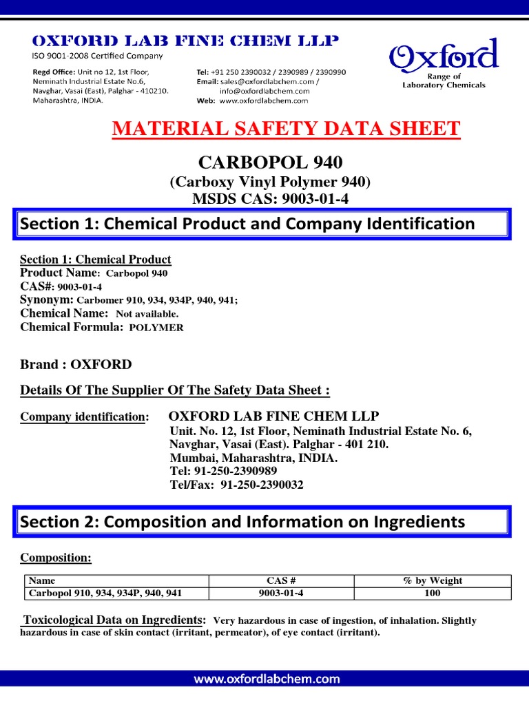 (C-02352) CARBOPOL 940 (Carboxy Vinyl Polymer 940) | PDF | Personal ...