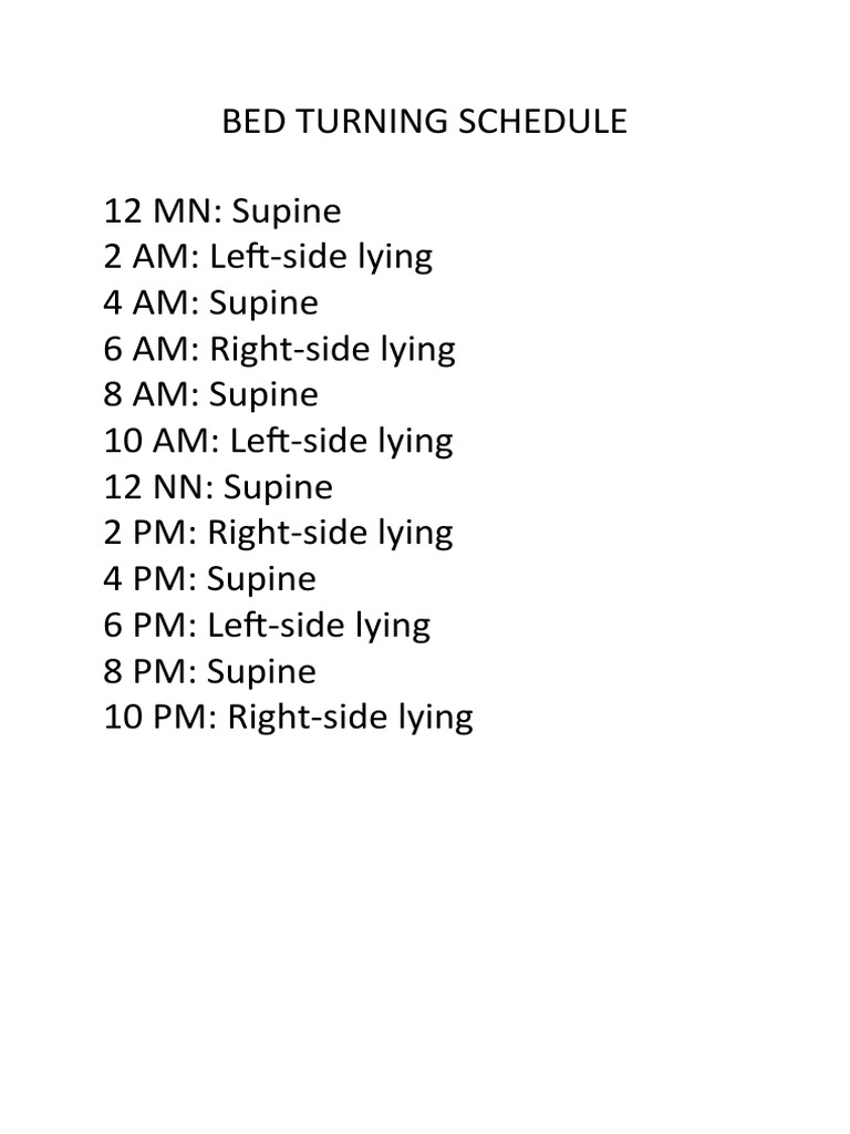 Patient Turning Schedule Chart | PDF | Cooking, Food & Wine
