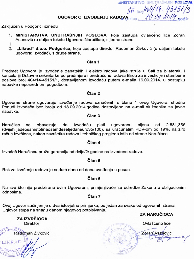 Ugovor o Izvođenju Radova | PDF