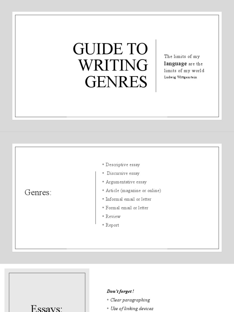 Guide To Writing Genres | PDF | Essays | Question
