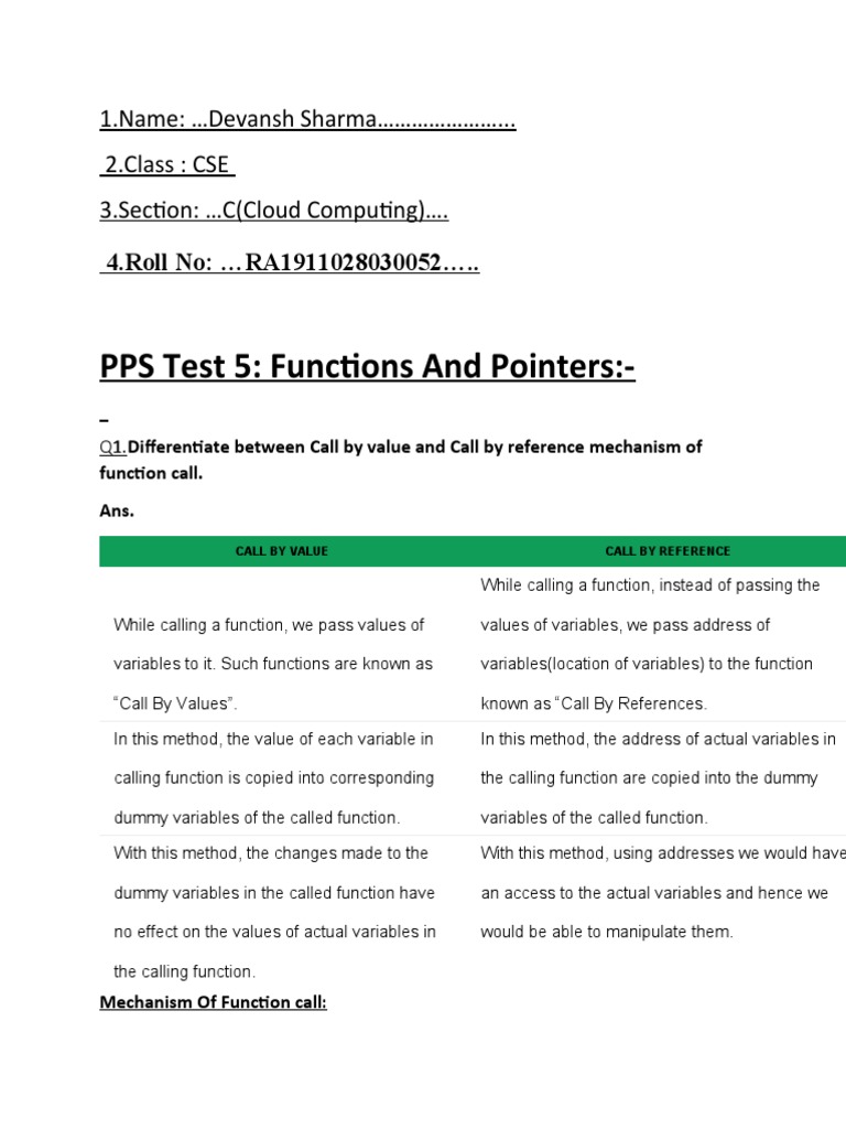 PPS Test 5: Functions and Pointers:-: 1.name: Devansh Sharma ... 2 ...