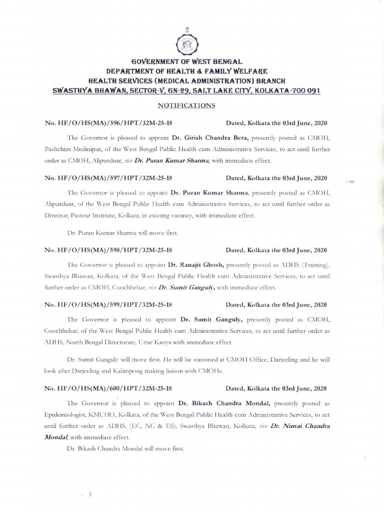 Transfer Order of CMOH Under WBPHAS | PDF